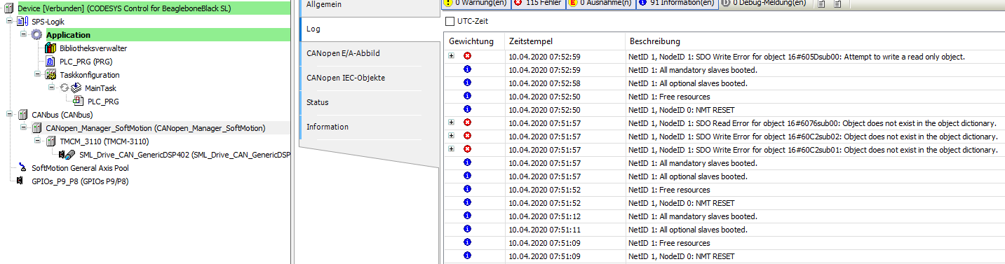 CODESYS Forge - CODESYS Forge / Talk / Motion 🇬🇧: CANopen Manager, SDO Write Error